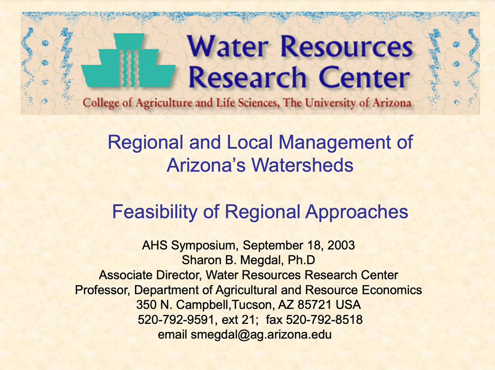 Regional and Local Management of Arizona's Watersheds | Water Resources ...