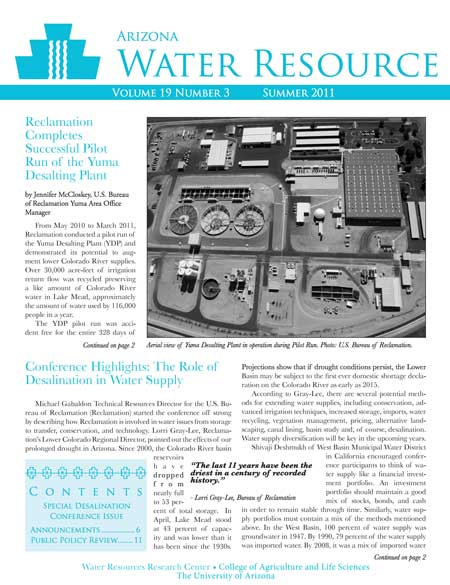 Arizona Water Resource Summer 2011 | Water Resources Research Center ...